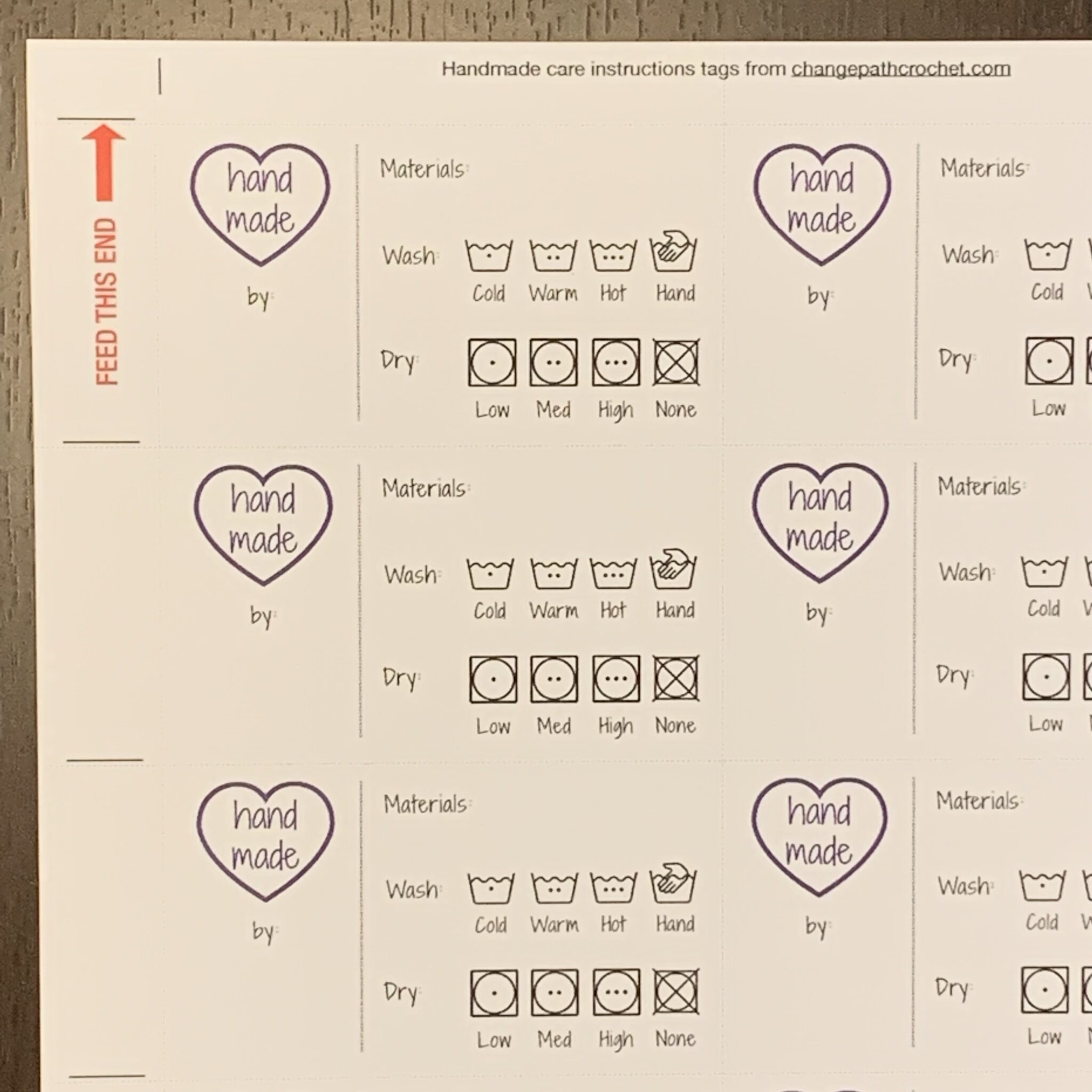 Printable Care Instructions Tags - Change Path Crochet